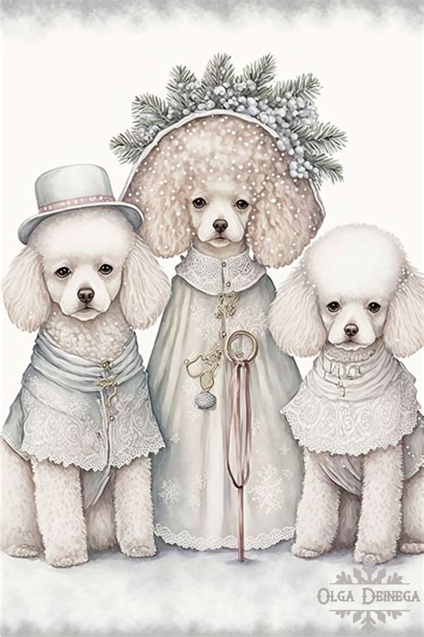 Пуделиная винтажная открытка Пудель винтажная новогодняя открытка Красивый арт с пуделем в