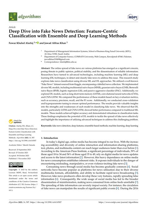Pdf Deep Dive Into Fake News Detection Feature Centric Classification With Ensemble And Deep