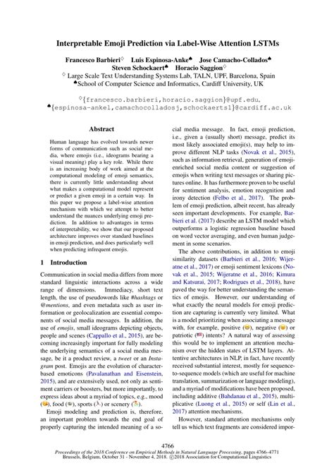 PDF Interpretable Emoji Prediction Via Label Wise Attention LSTMs