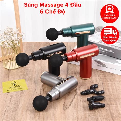 Mua Máy Massage Cầm Tay Mini Đấm Lưng Súng Mát Xa Trị Liệu Cổ Vai Gáy 4 Đầu 6 Chế Độ Chuyên Sâu