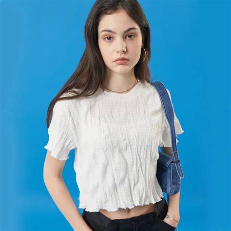 콜릿 여름 쿨링 마몽 크롭 무지 반팔티 화이트 위시버킷