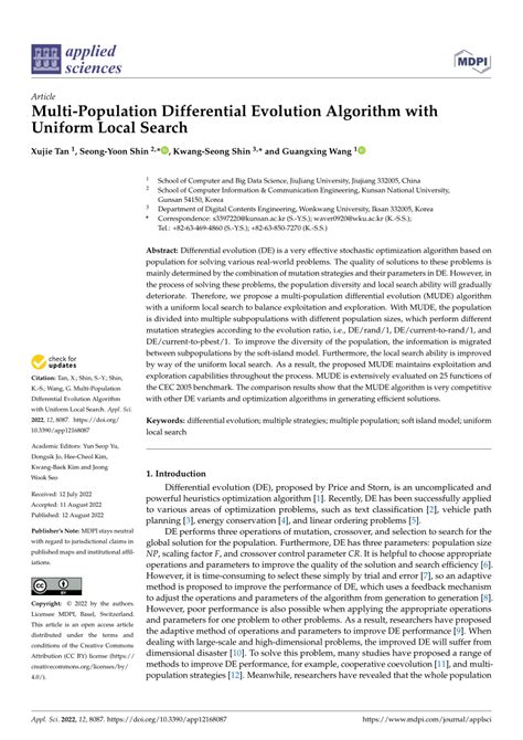 Pdf Multi Population Differential Evolution Algorithm With Uniform Local Search