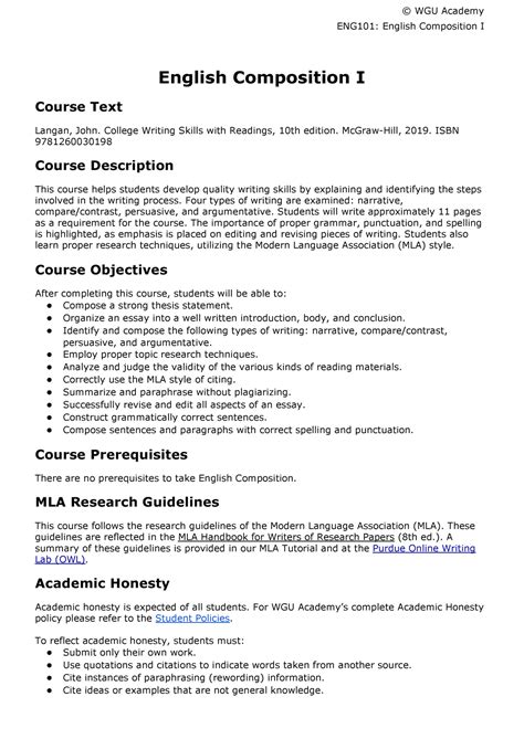 English Composition I V2 © Wgu Academy Eng101 English Composition I English Composition I