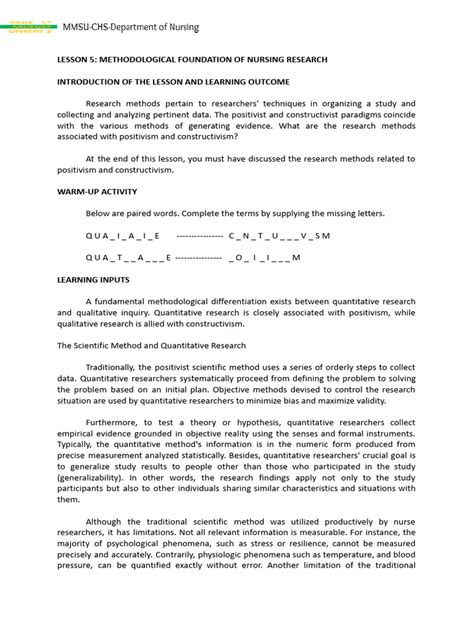 Chapter 1 Lesson 6 Pdf Methodology Quantitative Research