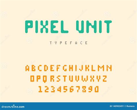 Vector Pixel Latin Alphabet Letters And Numbers Rounded Pixel Font