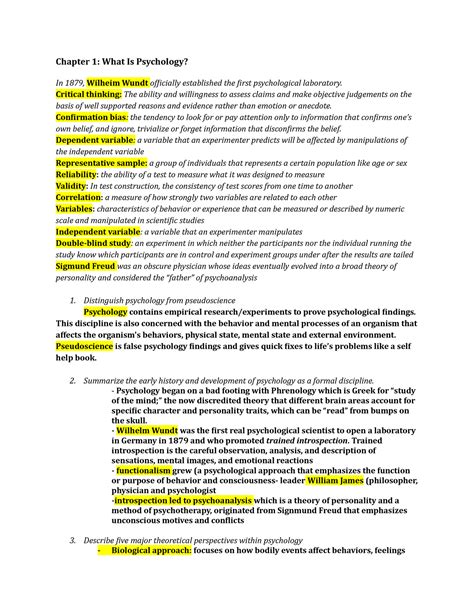 Psy Notes Midterm 1 Psy 202 Notebook Answers Chapter 1 What Is Psychology In 1879