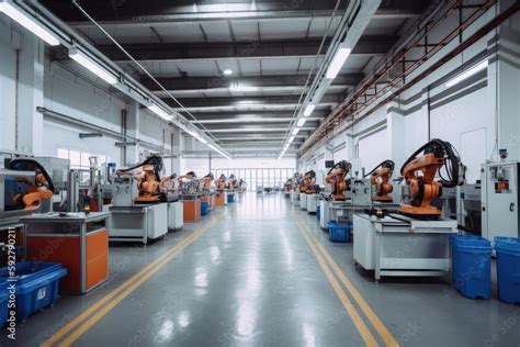 Robotics Factory With Dozens Of Machines In Motion And Safety Features Ensuring Their Smooth