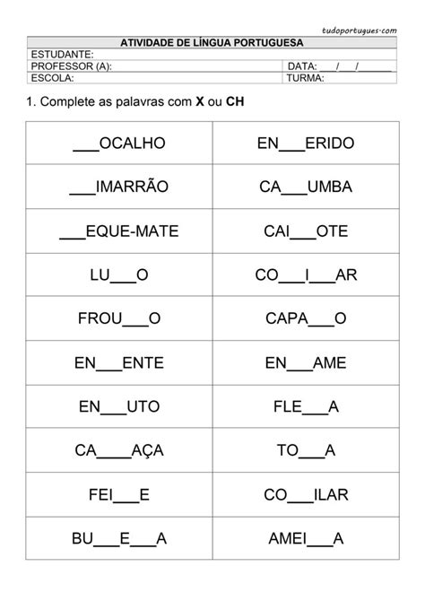 Atividades X Ou Ch Para Imprimir Tudo Português