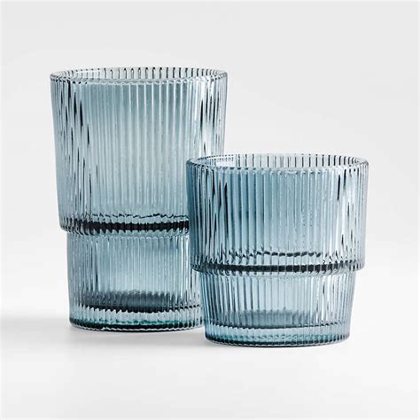 Atwell 11 Oz Blue Stackable Ribbed Double Old Fashioned Glass Reviews Crate And Barrel Canada