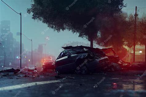 premium photo car accident collision on the road render 3d