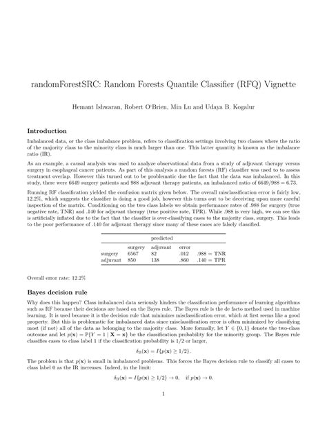 Pdf Randomforestsrc Random Forests Quantile Classifier Rfq For Imbalanced Data Vignette