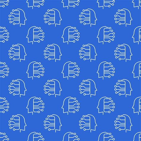 Premium Vector Artificial Intelligence Head Vector Technology Blue Line Seamless Pattern