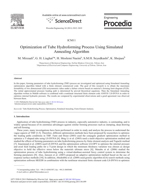 Pdf Optimization Of Tube Hydroforming Process Using Simulated Annealing Algorithm