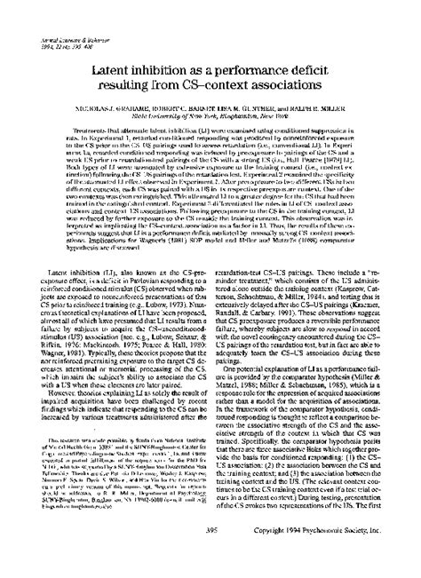 Pdf Latent Inhibition As A Performance Deficit Resulting From Cs—context Associations