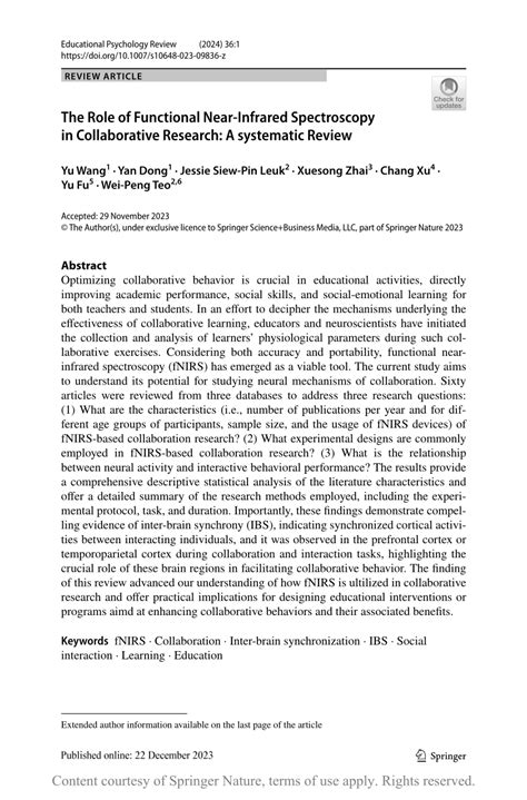 The Role Of Functional Near Infrared Spectroscopy In Collaborative Research A Systematic Review