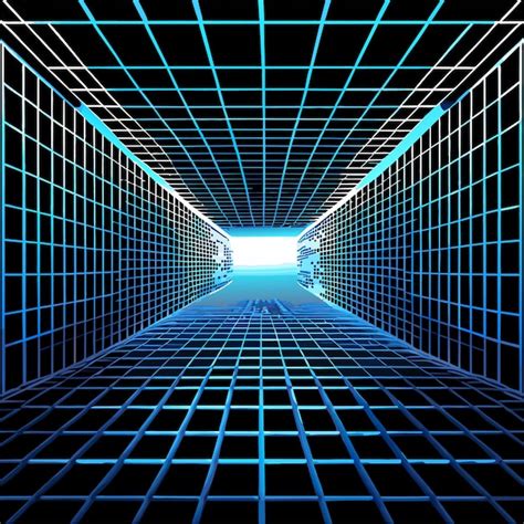Premium Vector D Wireframe Room Colorful On Dark Background Abstract Perspective Grid Vector
