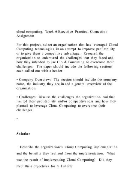 Cloud Computing Week 6 Executive Practical Connection Assignmen Pdf