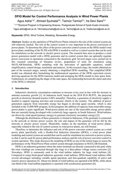 Dfig Model For Control Performance Analysis In Wind Power Plants Request Pdf