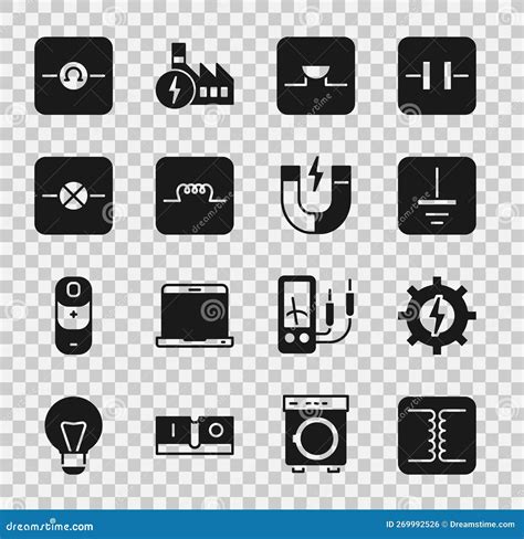 Set Electrical Transformer Gear And Lightning Symbol Ground Buzzer