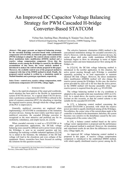 Pdf An Improved Dc Capacitor Voltage Balancing Strategy For Pwm Cascaded H Bridge Converter