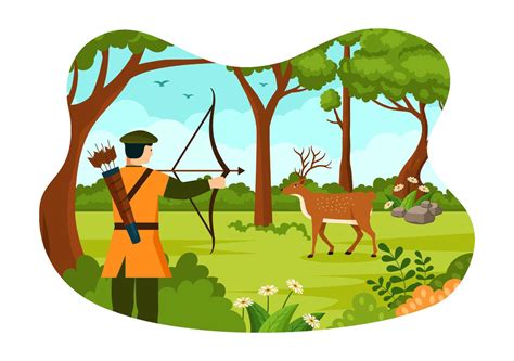 Hunting Vector Illustration With Hunter Rifle Or Weapon For Shooting To
