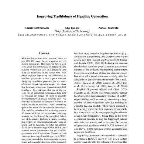 Improving Truthfulness Of Headline Generation Acl Anthology