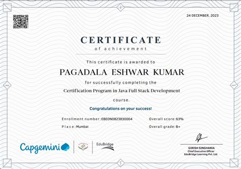 Thankyouedubridge Javafullstack Certificationcomplete Capgeminicertified Edubridgepvtltd
