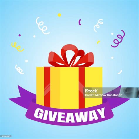 소셜 미디어 플랫 스타일 디자인 벡터 일러스트에서 수상자를위한 경품 선물 개념 인터넷은 블로거 상품 발표 무작위 퀴즈 전단지 전단지 에 밝은 파란색 배경에 대한 포스터를