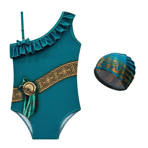 Girls Princess Merida One Piece Swimsuit Ruffle 1 Shoulder Bathing Suit