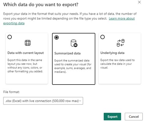 Different Power Bi Export To Table Options And What They Look Like