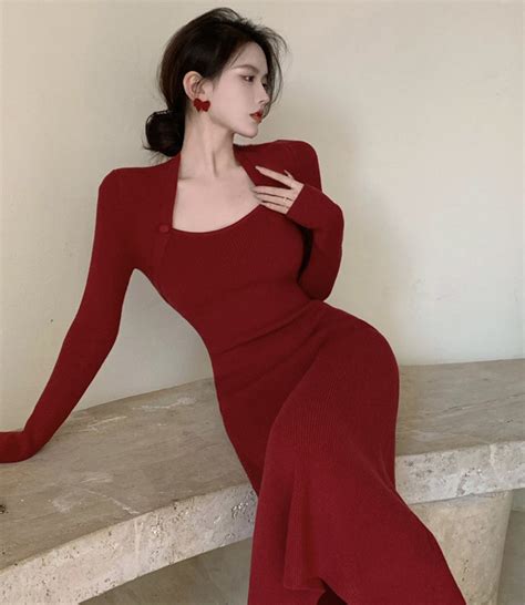 리즈고 당일배송 연말연시 크리스마스 성탄절 파티룩 레드와인 롱 원피스