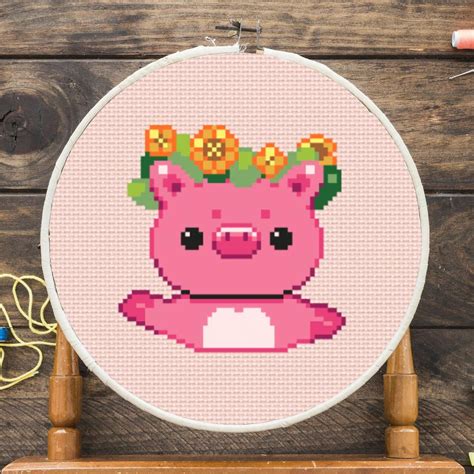 Floral Crown Pig Cross Stitch Pattern Etsy