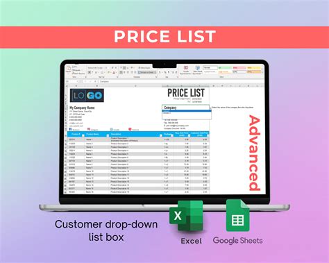 Advanced Price List Template Excel Google Sheets PDF Convertible Wholesale Product Price