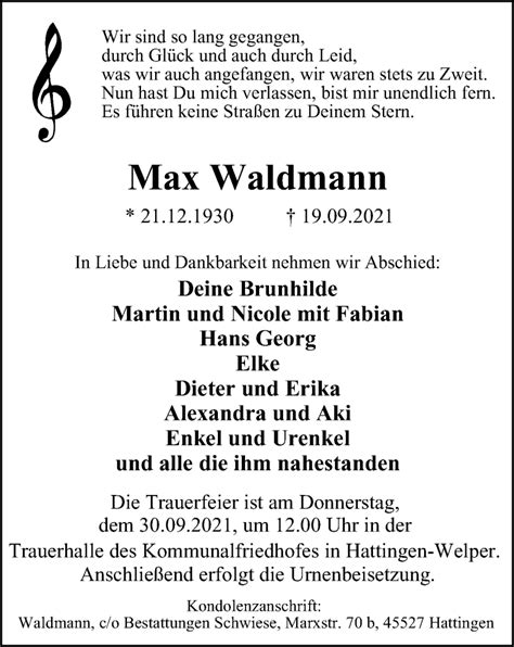 Traueranzeigen Von Max Waldmann Trauer In Nrwde