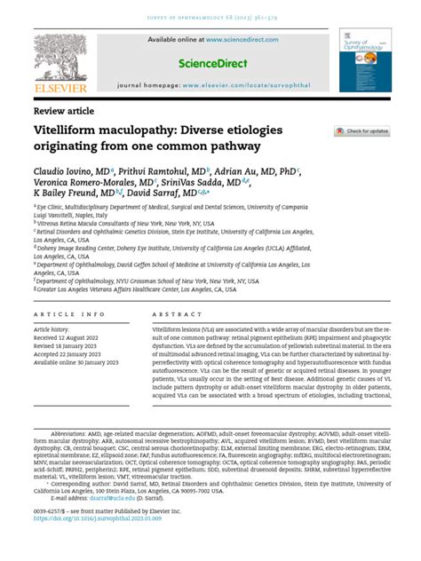 Vitelliform Maculopathy Diverse Etiologies Originating From One Common