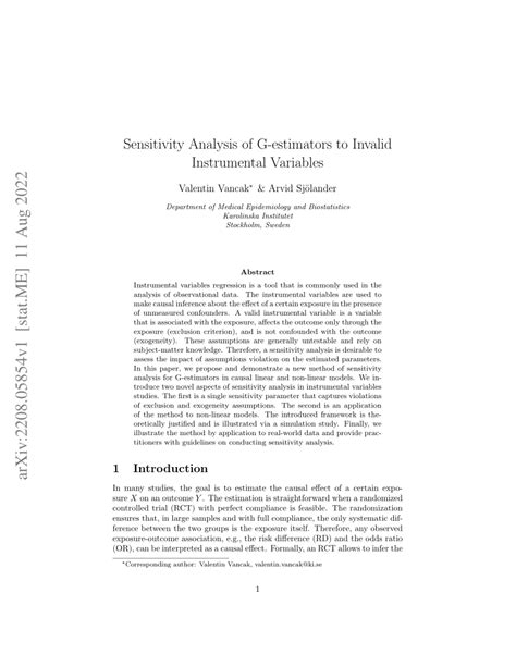Pdf Sensitivity Analysis Of G Estimators To Invalid Instrumental Variables