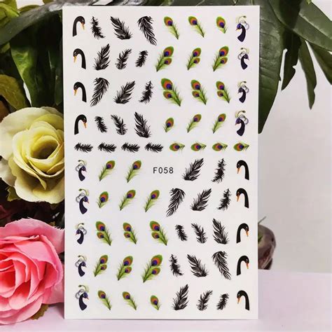 손톱 스티커 데칼 깃털 데칼 공작 새 매니큐어 스티커 탭 아름다운 종이 여자를위한 유행 네일 아트 스티커 여 Temu Korea