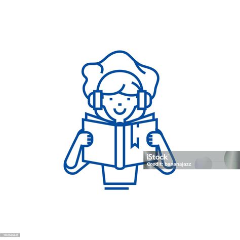 이어폰 라인 아이콘 개념에서 독서 책 소녀 이어폰 평면 벡터 기호 기호 개요 그림에 독서 책 소녀 아이콘에 대한 스톡 벡터 아트 및 기타 이미지 Istock