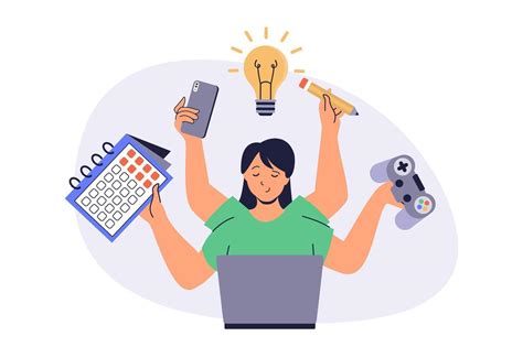 multitasking web concept with flat cartoon people for website design woman with many arms doing