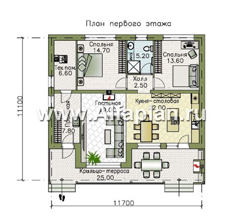 Интересный проект одноэтажного дома «Талисман 798А с двумя спальнями 103 кв м Популярные