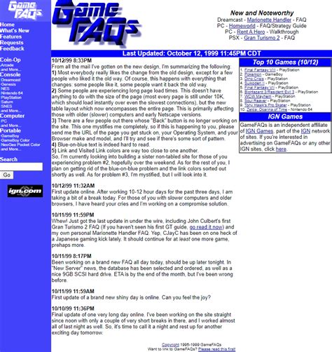Gamefaqs In 1999 Web Design Museum