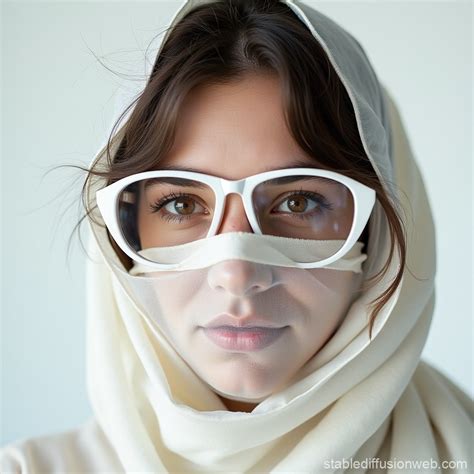 Young Woman With Covered Hair And Bold Glasses Stable Diffusion Online