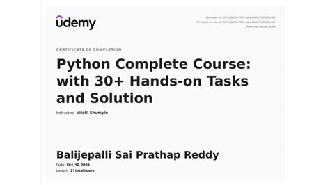 Completed A Python Programming Course On Udemy Building In Scripting Sai Prathap Reddy