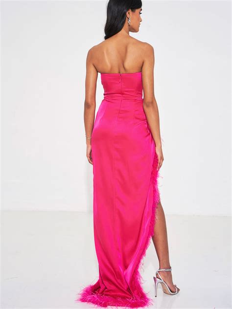 Perrin Fuchsia Pink Feather High Slit Dress Gown Miss Circle