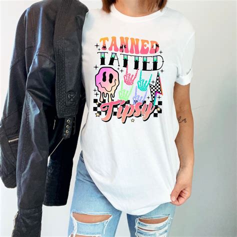 Tanned Tatted And Tipsy Shirt Funny Summer Tshirt Women Checkered