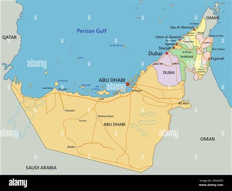 United Arab Emirates Highly Detailed Editable Political Map With