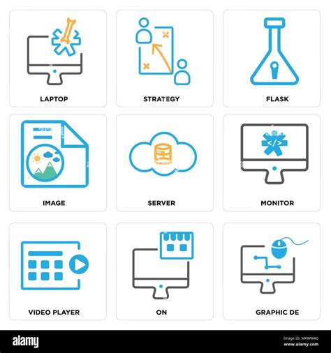 Set Of 9 Simple Editable Icons Such As Graphic De On Video Player Monitor Server Image