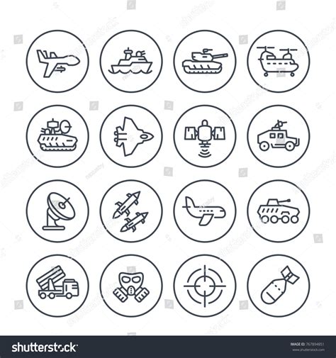 Army Military Line Icons Set On Stock Vector Royalty Free 767894851