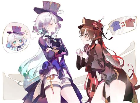 Hu Tao And Furina Genshin Impact Drawn By Cocoballking Danbooru