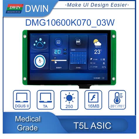 Dwin Inch Smart Tft LCD UART Medical Grade HMI Display Support RS And RS Co